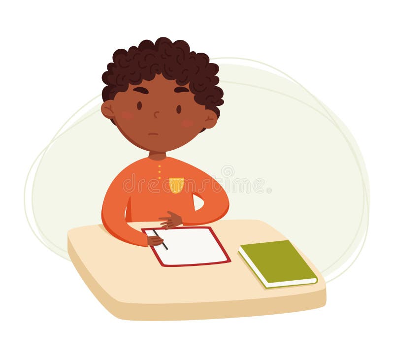 Cute African Black Boy Doing Homework Vector Illustration. daily ...