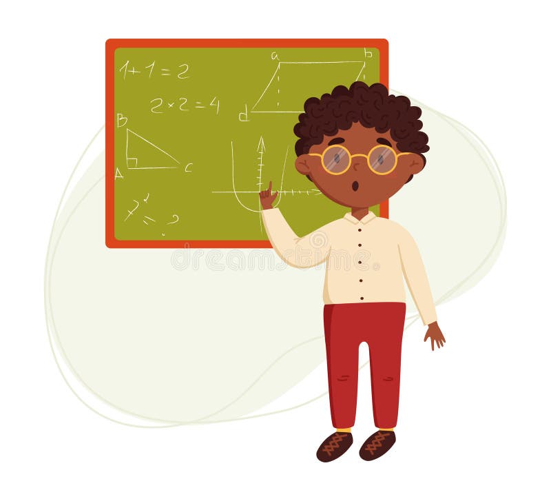 Cute African Black Boy Learning at School Vector Illustration. daily ...