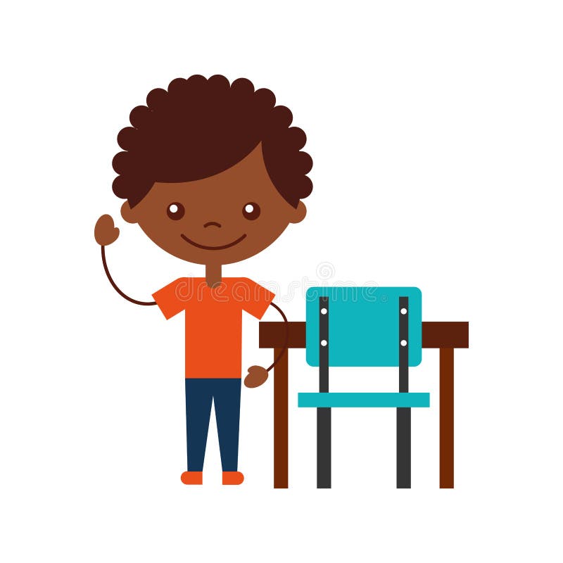Cute African Boy with School Chair Character Icon Stock Vector ...