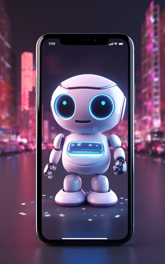 Cute AI Assistant Character in a Virtual Phone Interface Stock Photo ...