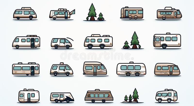 AI Generated Cartoon RV Icons Stock Illustration - Illustration of ...