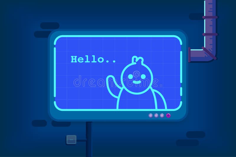 Cute AI Program on a Blue Screen Flat Design Vector Illustration Stock ...