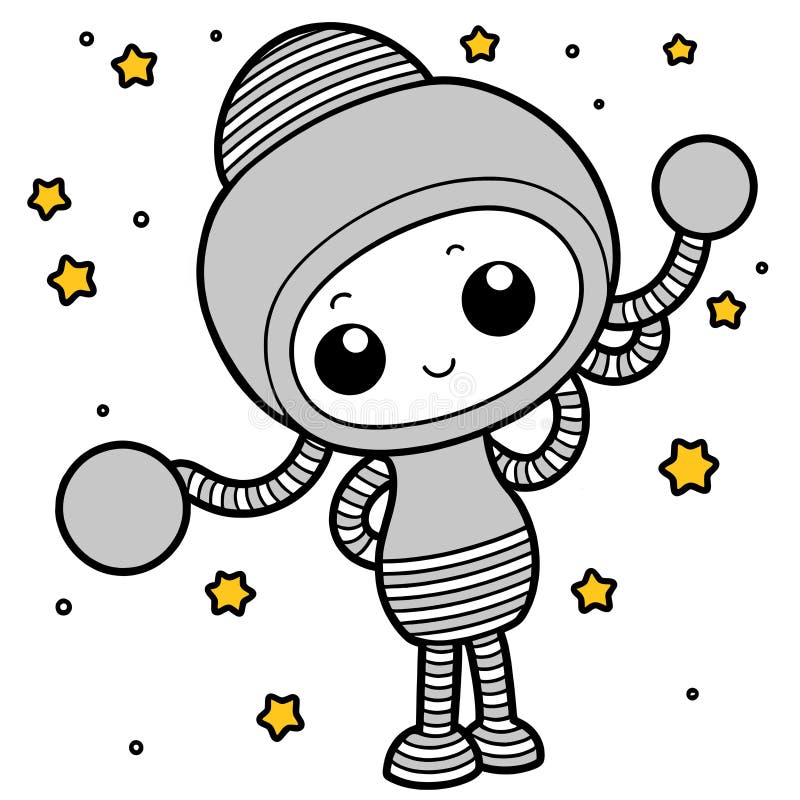 Cute Alien Cartoon Character And Stars Generative Ai Illustration Stock Illustration