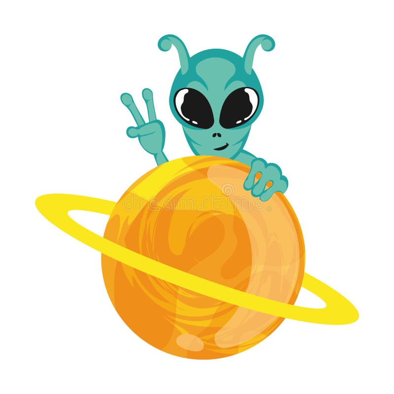 Cute Alien Character on a Planet Vector Stock Vector - Illustration of ...