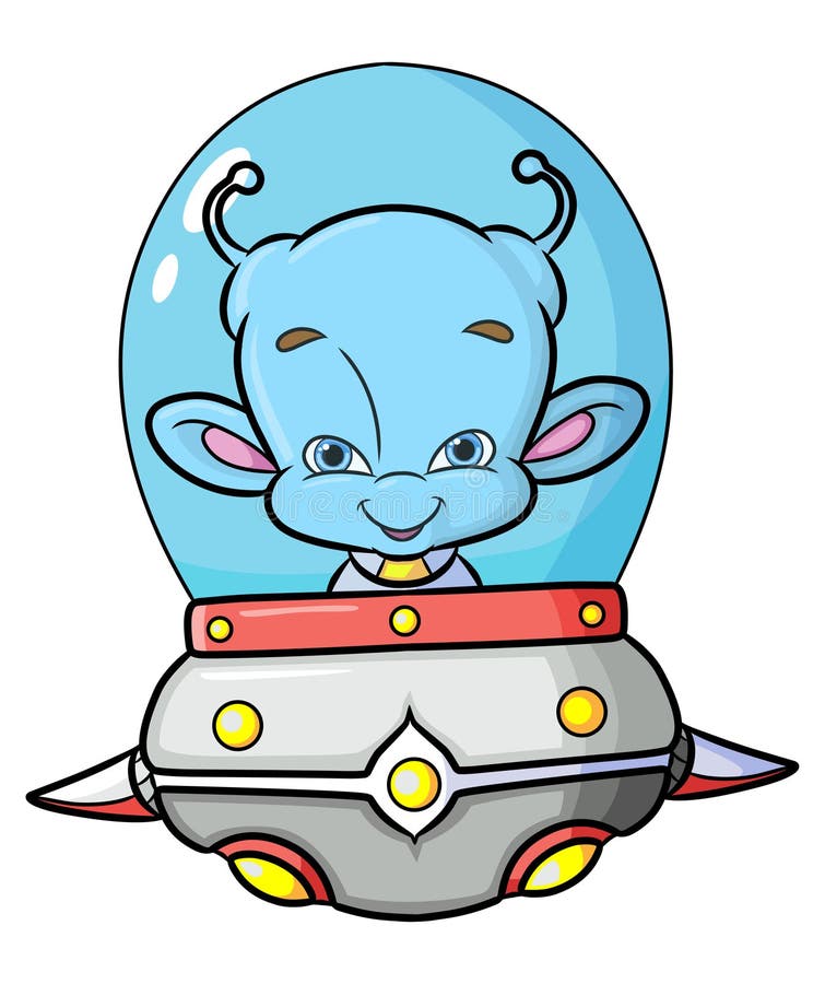 The Cute Alien is Driving the Advanced Ufo in the Space Stock Vector ...