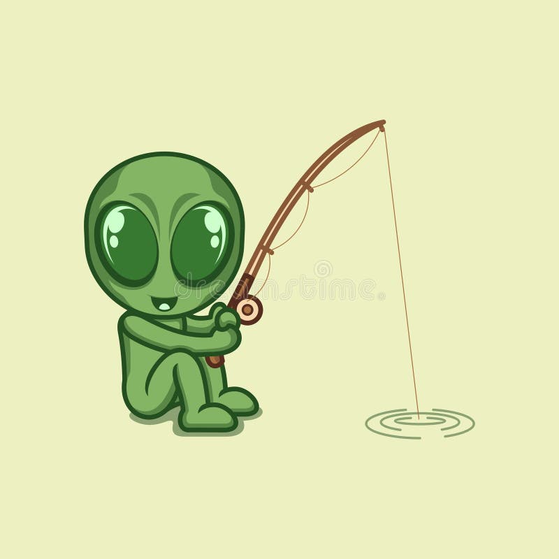 Cute alien fishing stock vector. Illustration of animal - 295685271