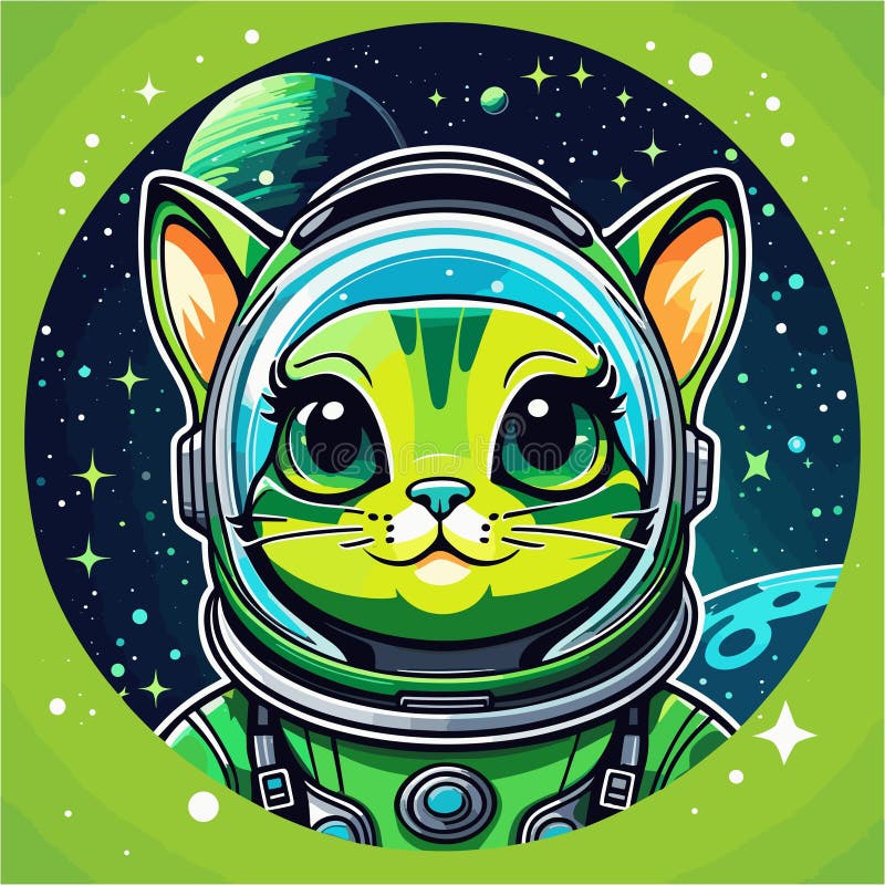 Cute Alien Green Cat in a Spacesuit. Vector Illustration on Light ...