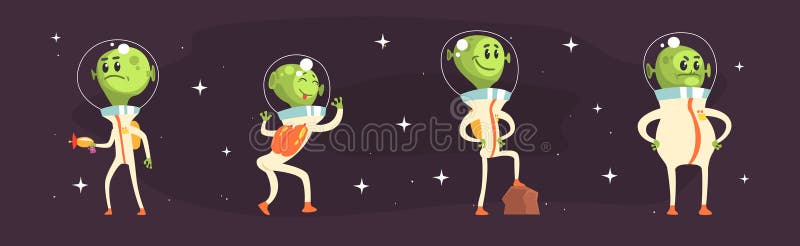 Cute Alien Green Character in Space Suit Vector Set Stock Vector ...