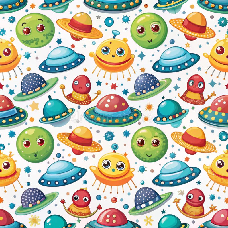 Cute Alien Spaceship Pattern Stock Illustration - Illustration of cute ...