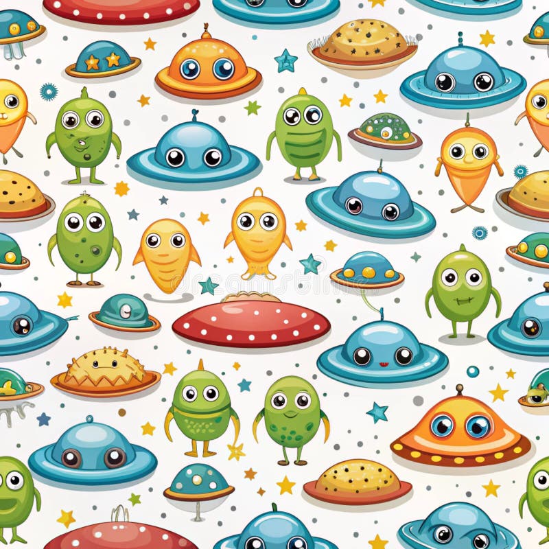 Cute Alien and Spaceship Pattern Stock Illustration - Illustration of ...