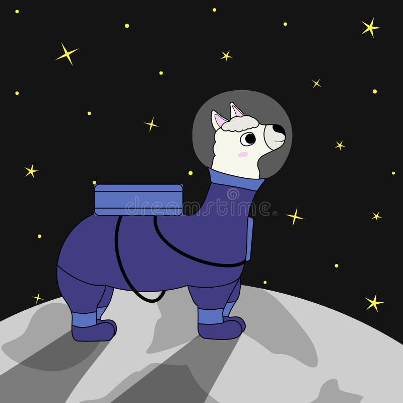Cute Alpaca Astronaut on the Moon Watching Stars Stock Vector ...
