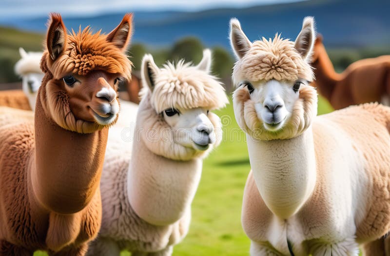 Cute Alpacas of Different Colors on a Farm, on a Sunny Day. Made with ...