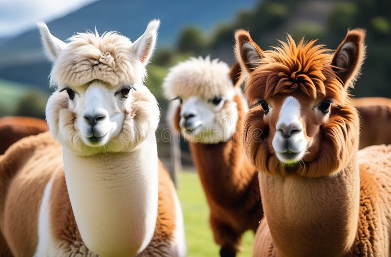 Cute Alpacas of Different Colors on a Farm, on a Sunny Day. Made with ...