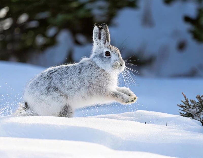 Cute Alpine Hare Running through the Snow Stock Illustration ...