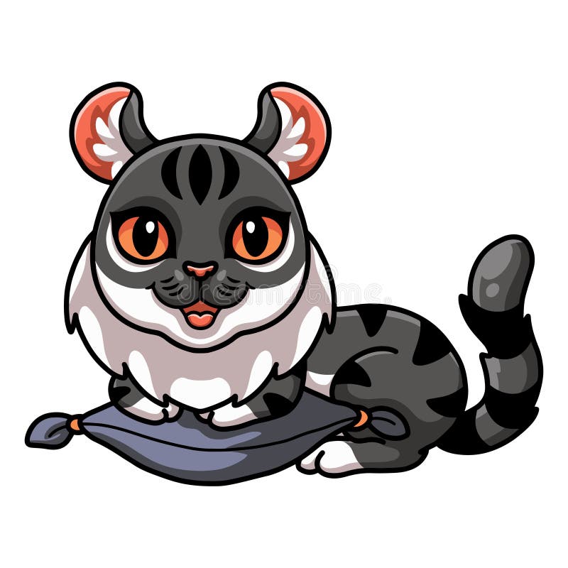 Cute American Curl Cat Cartoon on the Pillow Stock Vector - Illustration of cheerful, character ...