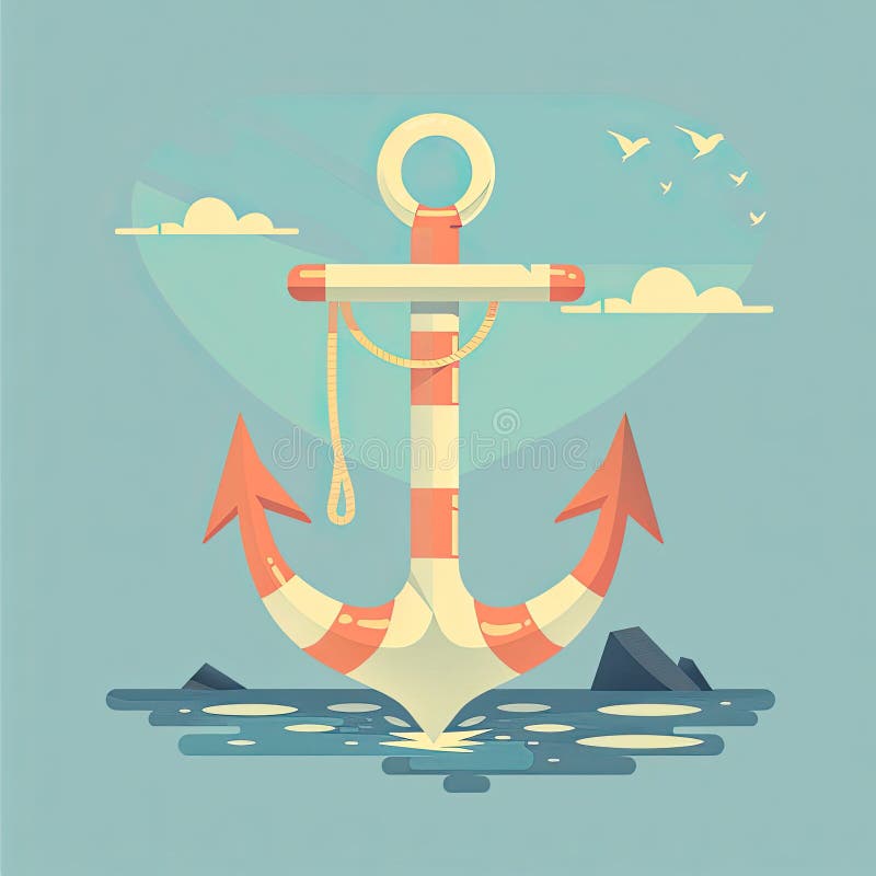Cute Anchor Illustration. Flat Design Stock Illustration - Illustration ...