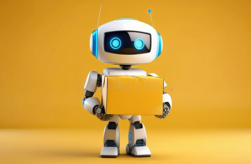 Cute Android Delivers Cardboard Box. Human-like Robot Assisting with ...