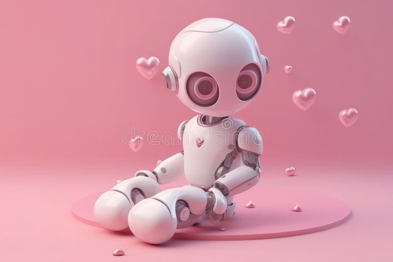 Cute Android Looking at Hearts. Concept for Artificial Intelligence ...
