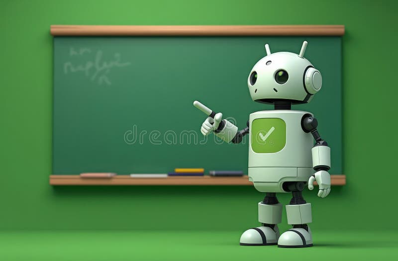 Cute Android Robot As Teacher Teaching Lesson at Chalkboard in ...