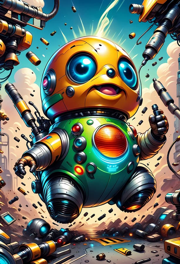 A Cute Android Robot in a Battle, Fantasy Art, Cartoon Style, Robotic ...
