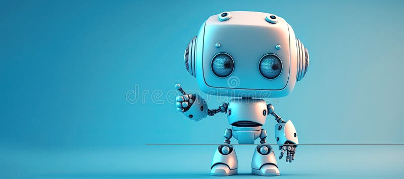 Cute Android Robot Pointing Fingers at Copy Space on Light Blue ...