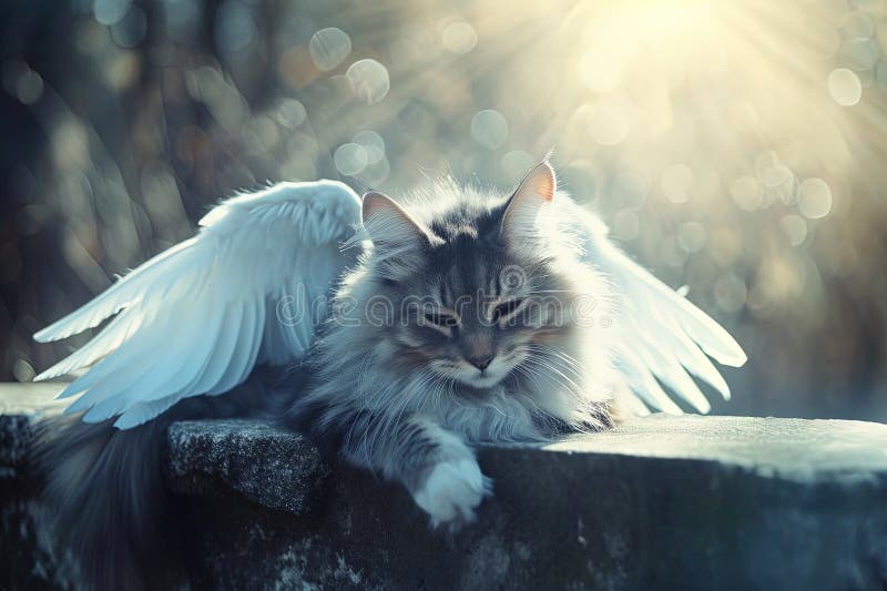 Cute Angel Cat with Wings Generative AI Stock Illustration ...