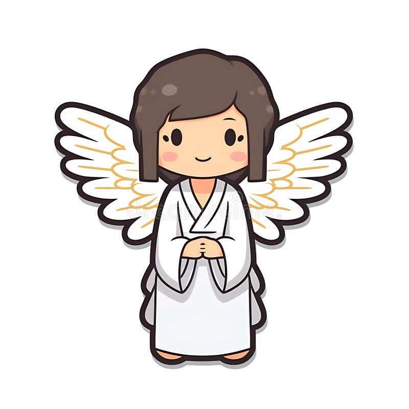 Cute Angel Character with Wings, Smiling Warmly in a Simple White Robe ...