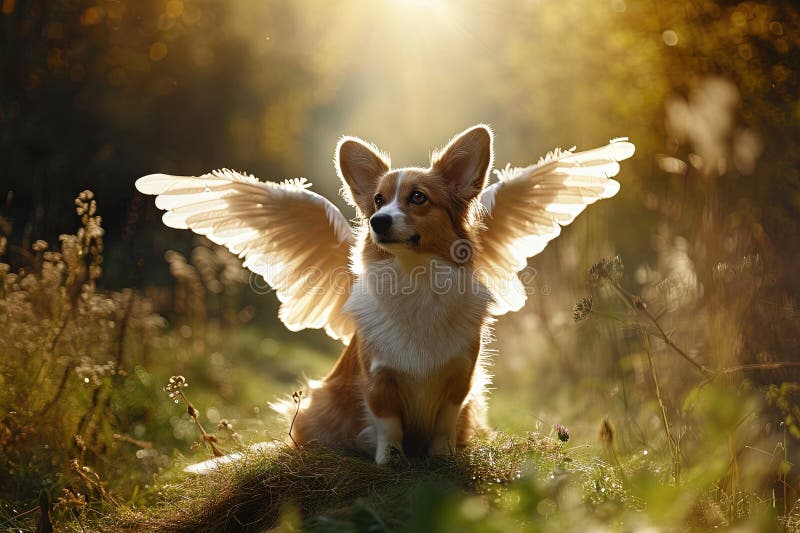 Cute Angel Dog with Wings Generative AI Stock Photo - Image of halo ...