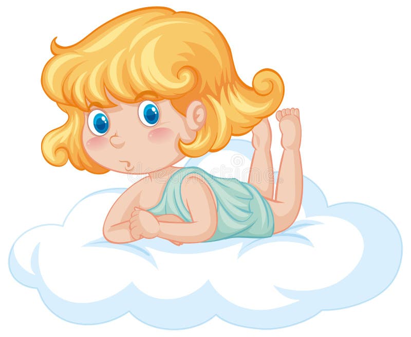 Cute angel on fluffy cloud stock vector. Illustration of vector - 173558980