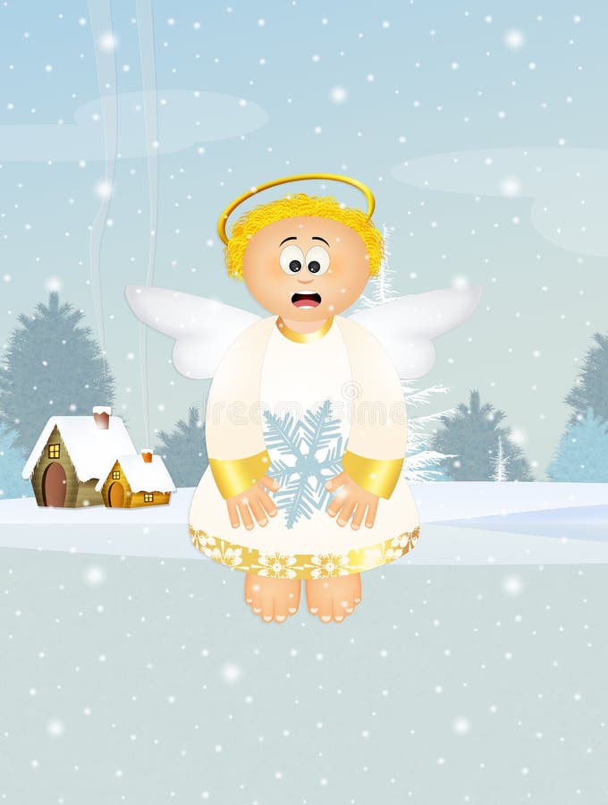Cute Angel with snowflake stock illustration. Illustration of chorus ...