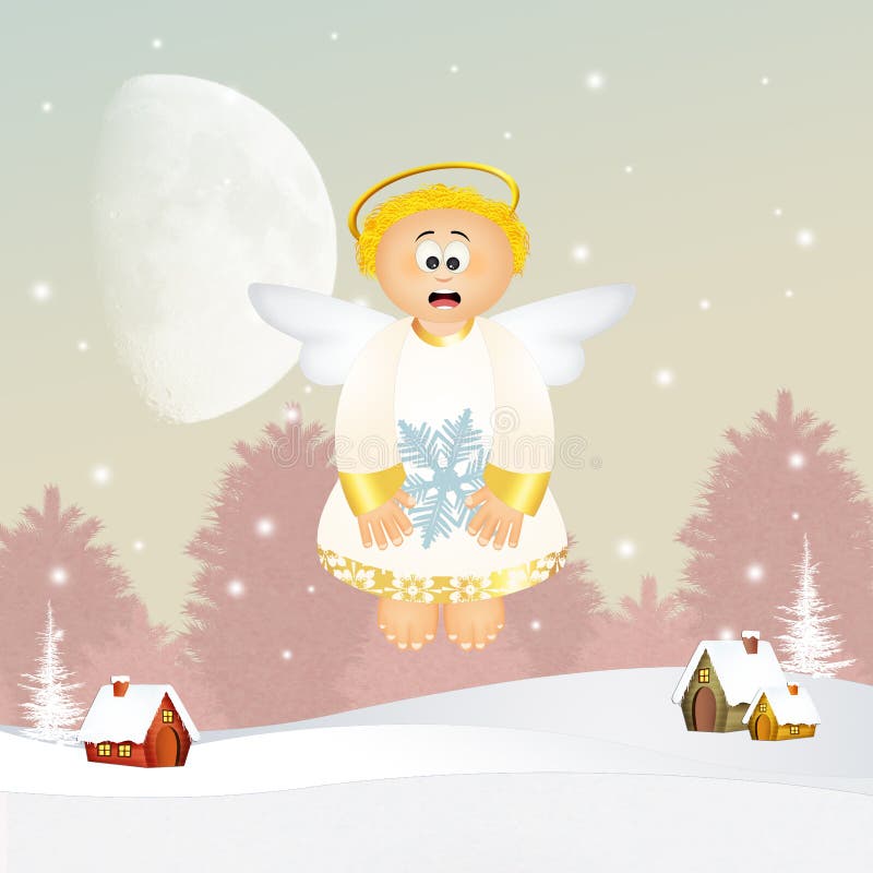 Cute Angel with snowflake stock illustration. Illustration of snow ...