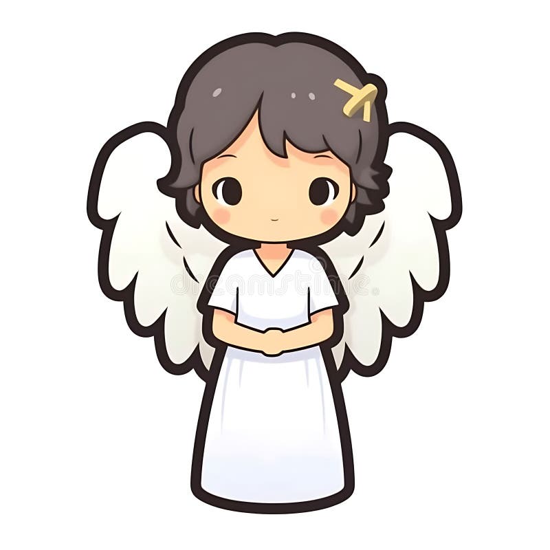 Cute Angelic Character with White Wings and a Thoughtful Expression ...