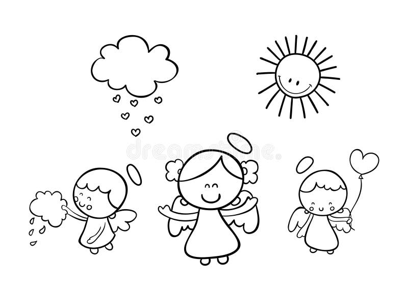 Set Of Cute Angels And Cupids Stock Vector - Illustration of drawn ...