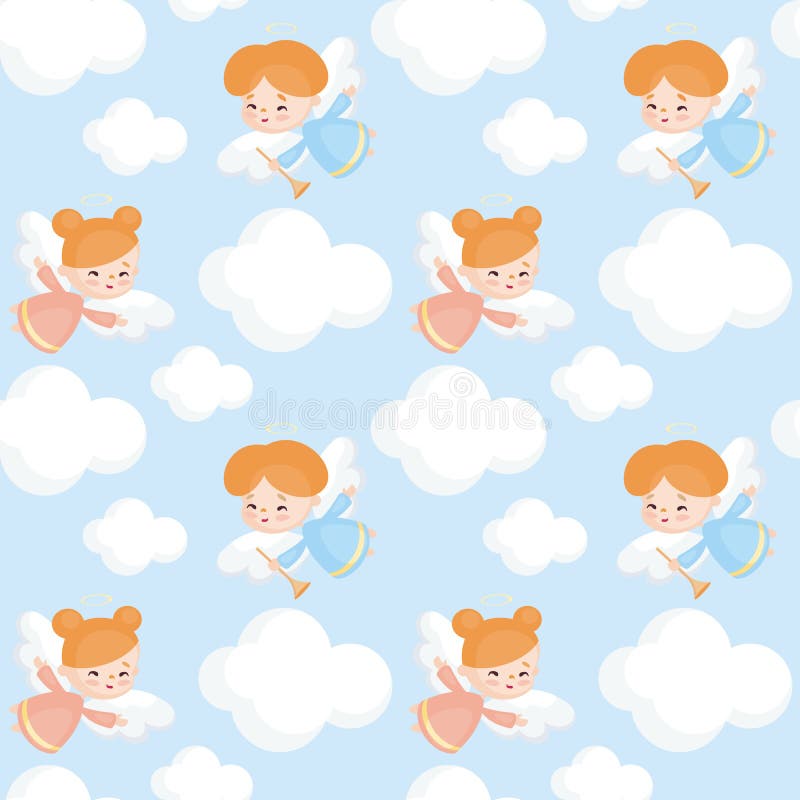 Cute angels pattern stock vector. Illustration of religion - 106195891