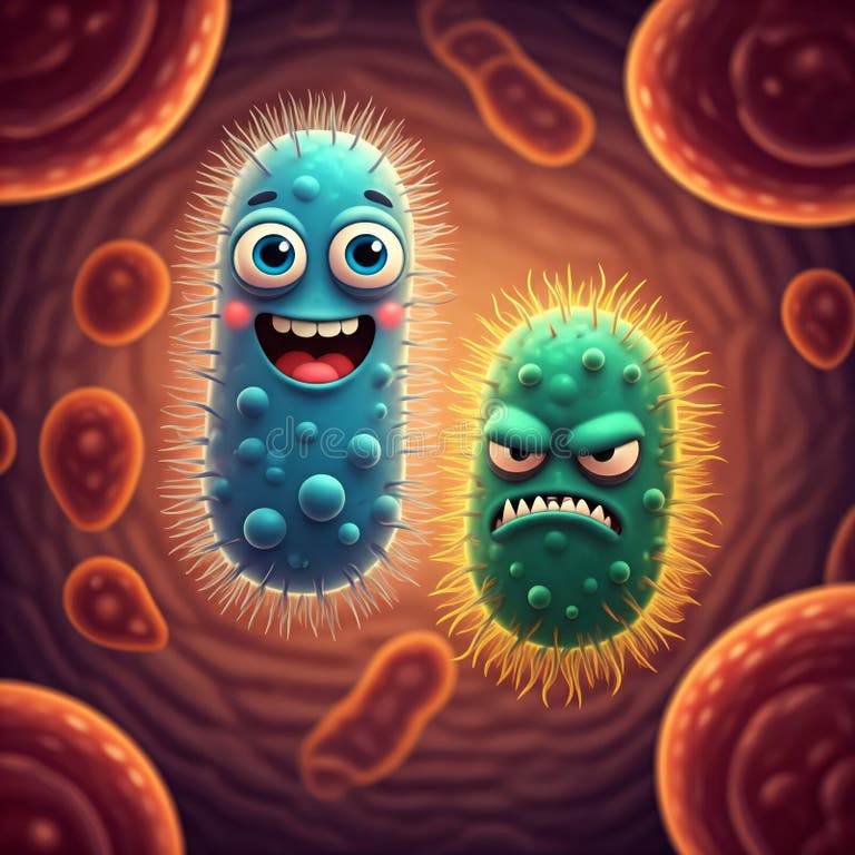 Cute and Angry Bacteria Characters Inside a Microscopic World Stock ...