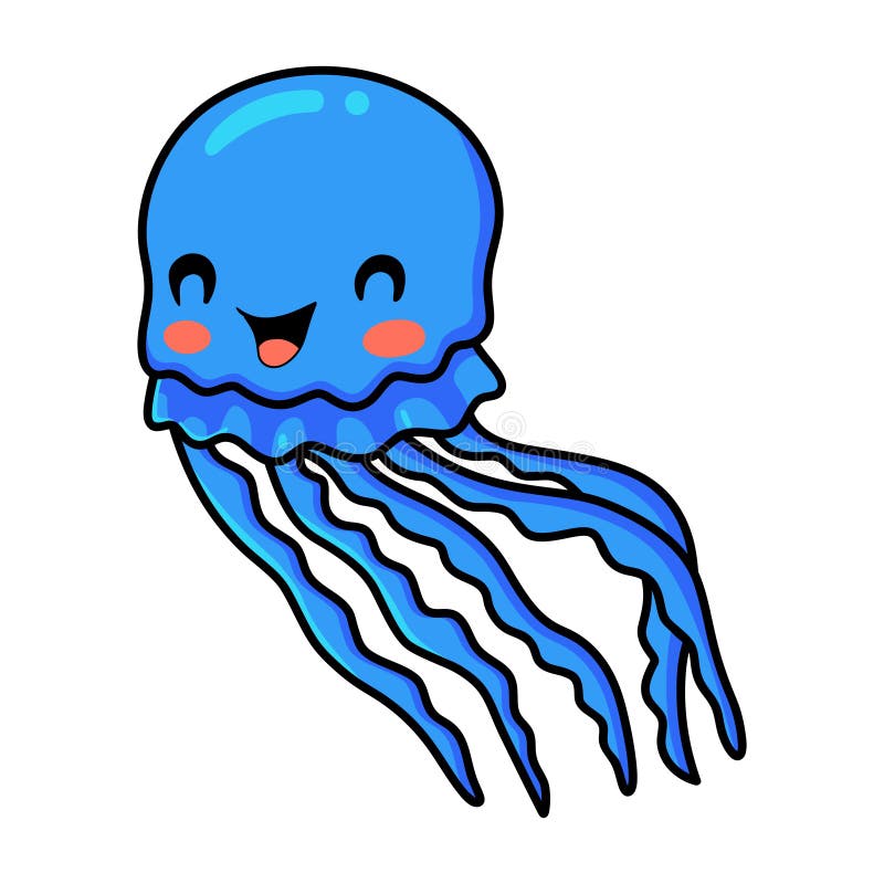 Cute Angry Blue Jellyfish Cartoon Stock Vector - Illustration of kawaii ...