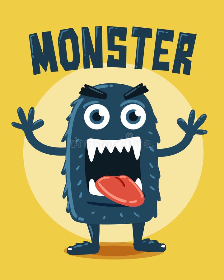 Cute Angry Monster on Yellow Background Stock Vector - Illustration of ...