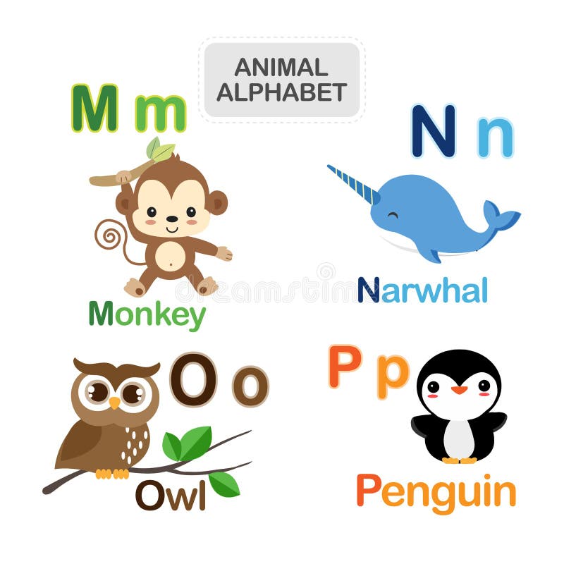 Cute Animal Alphabet from Letter M To P Stock Vector - Illustration of ...