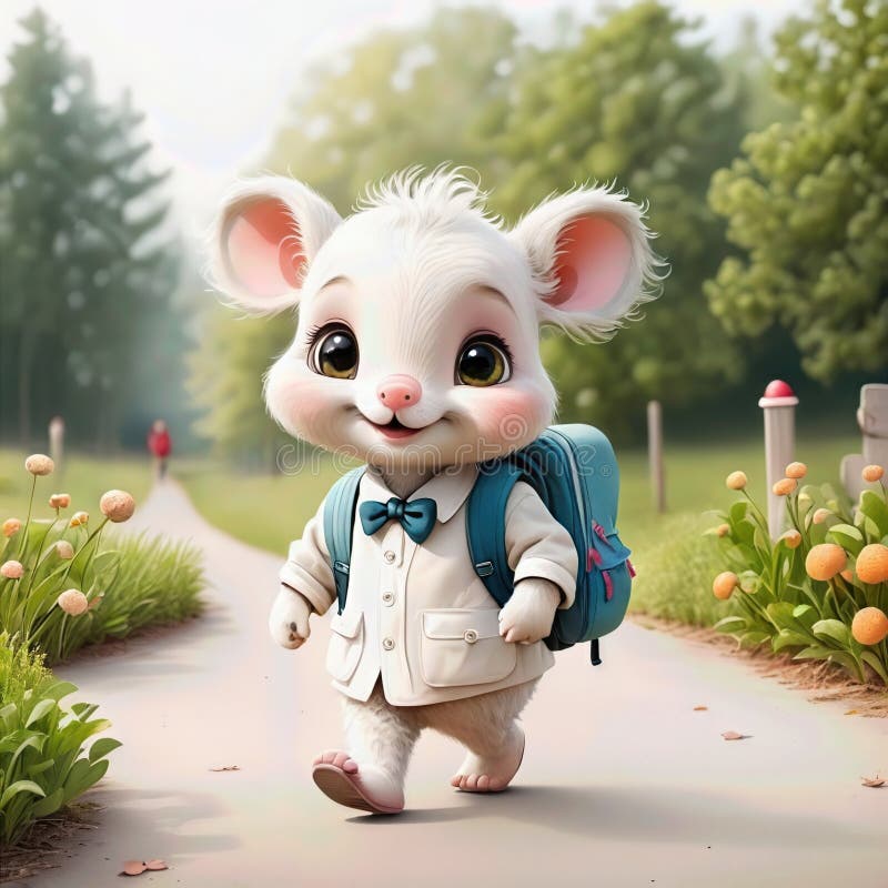 Cute Animal with Backpack on Path Stock Illustration - Illustration of ...