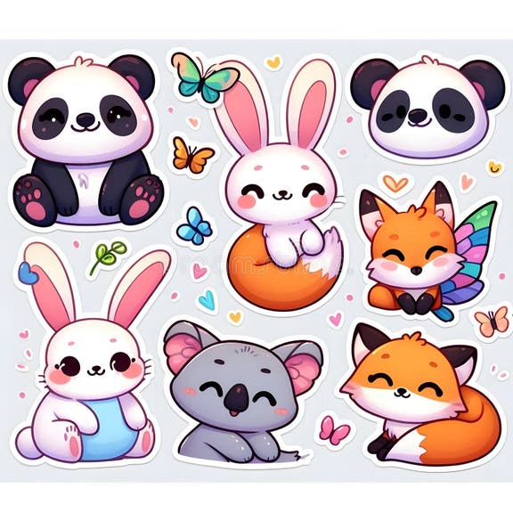 Cute animal bundle stock illustration. Illustration of print - 314973112