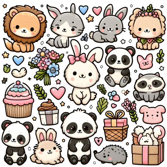Cute animal bundle stock illustration. Illustration of gift - 314973126