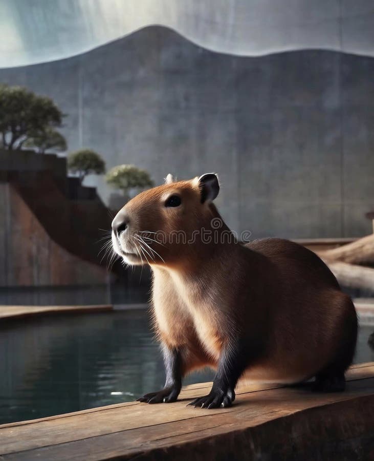 Cute Animal Capybara Sits Peacefully in a Stylish Dark Interior Stock ...