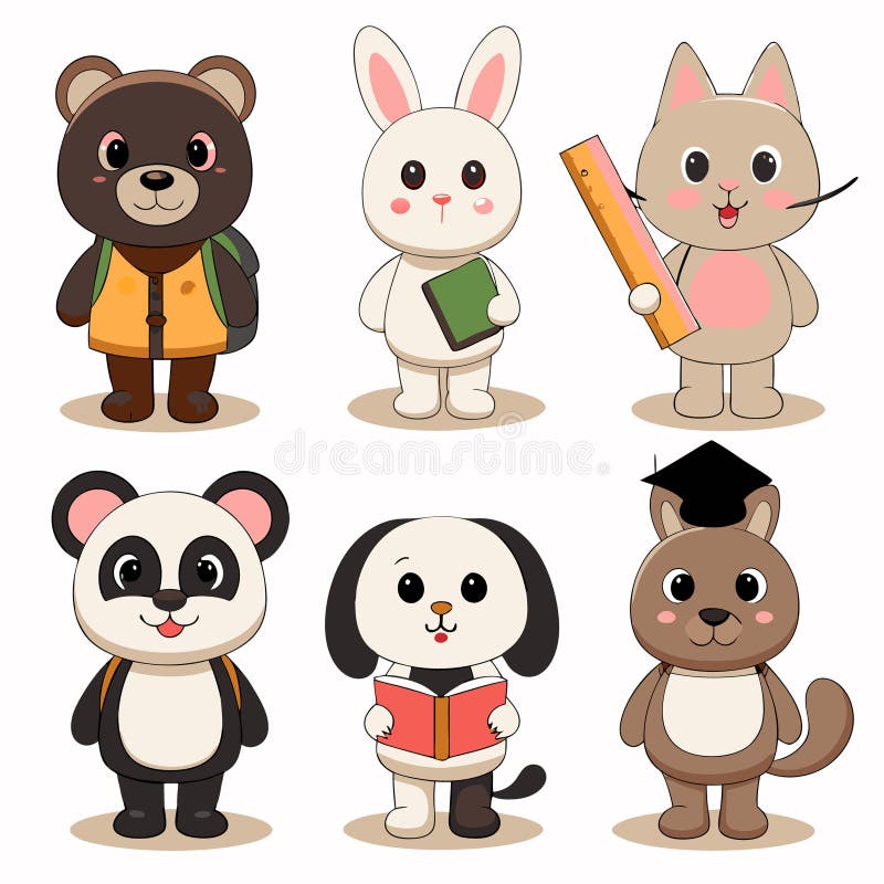 Cute Animal Characters As Students Stock Illustration - Illustration of ...