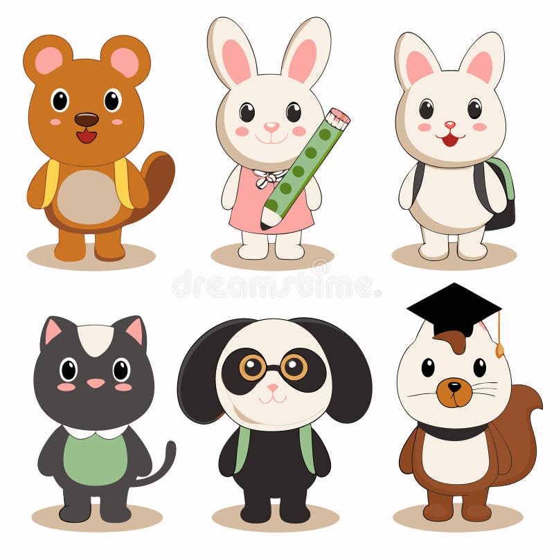 Cute Animal Characters, Back To School Stock Vector - Illustration of ...