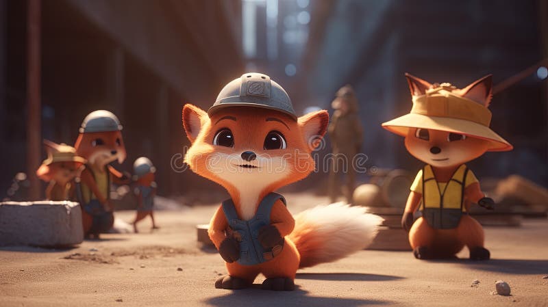 Cute Animal Construction Workers, Digital Art Illustration, Generative ...