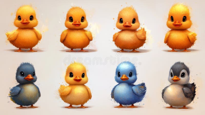 Cute Animal Duck Characters Set Stock Illustration - Illustration of ...