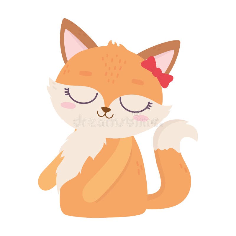 Cute Animal Female Fox with Bow Cartoon Stock Vector - Illustration of ...