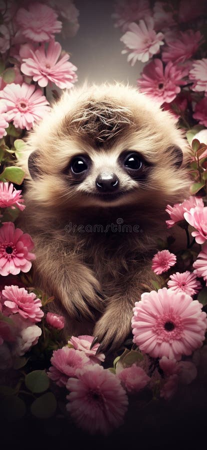 A Cute Animal between the Flowers Generative AI Stock Illustration ...