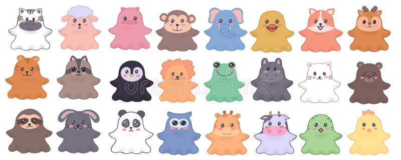 Cute Animal Ghost Set,animal Spirits Stock Vector - Illustration of ...
