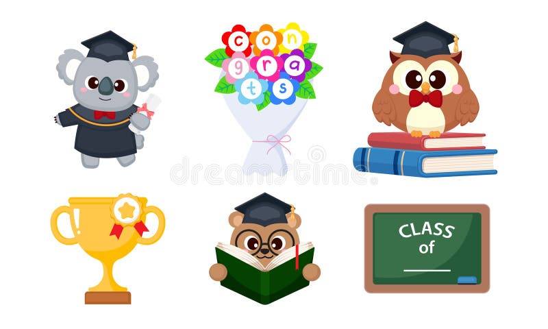 Cute Animal Graduation Character Element Clipart Stock Vector ...